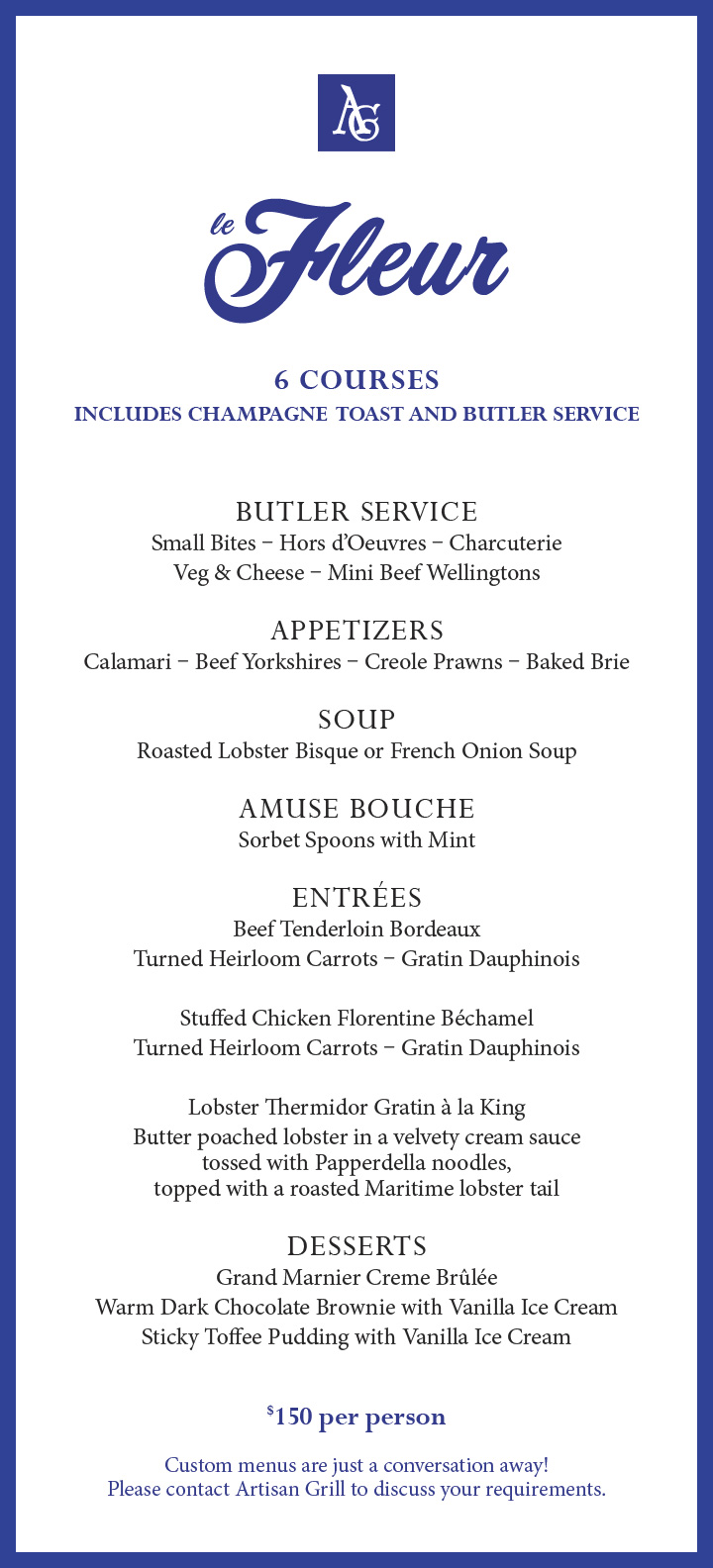 PACKAGE MENUS – Artisan Grill