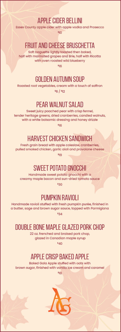 FEATURE MENU – Artisan Grill