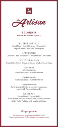 PACKAGE MENUS – Artisan Grill